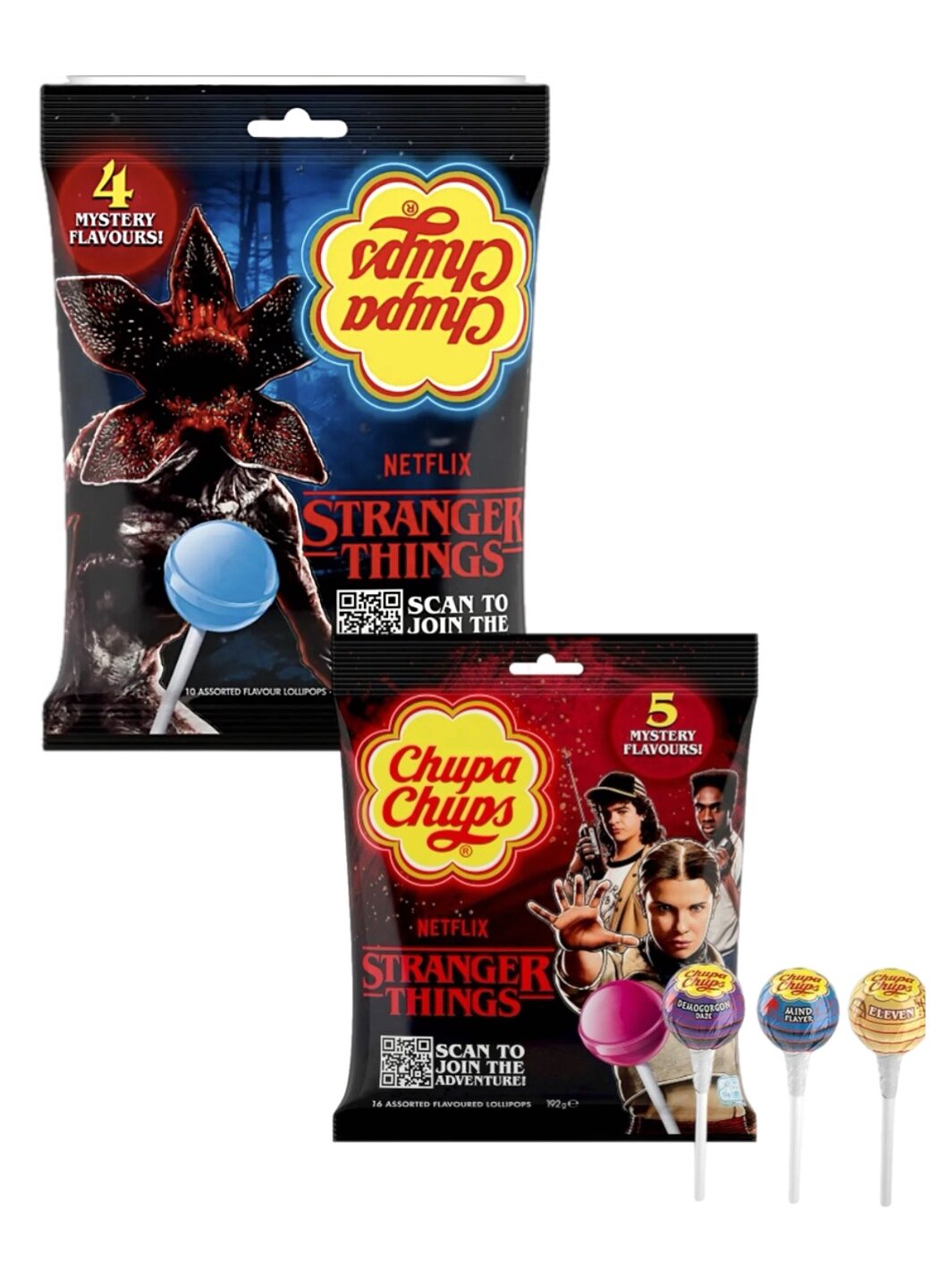 Chupa chups Stranger Things flavours / Чупа-чупс Очень странные дела 5 вкуса и 4 вкуса, 120 гр х 2 шт