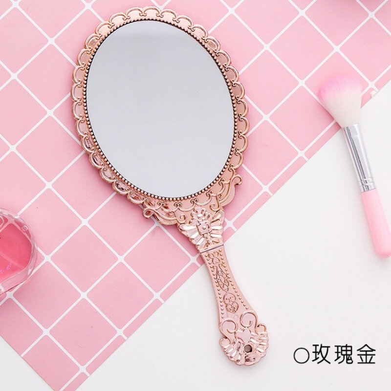 H креативный Ретро узор ручка косметическое зеркало для макияжа портативное кружевное зеркало ручное зеркало Розовое