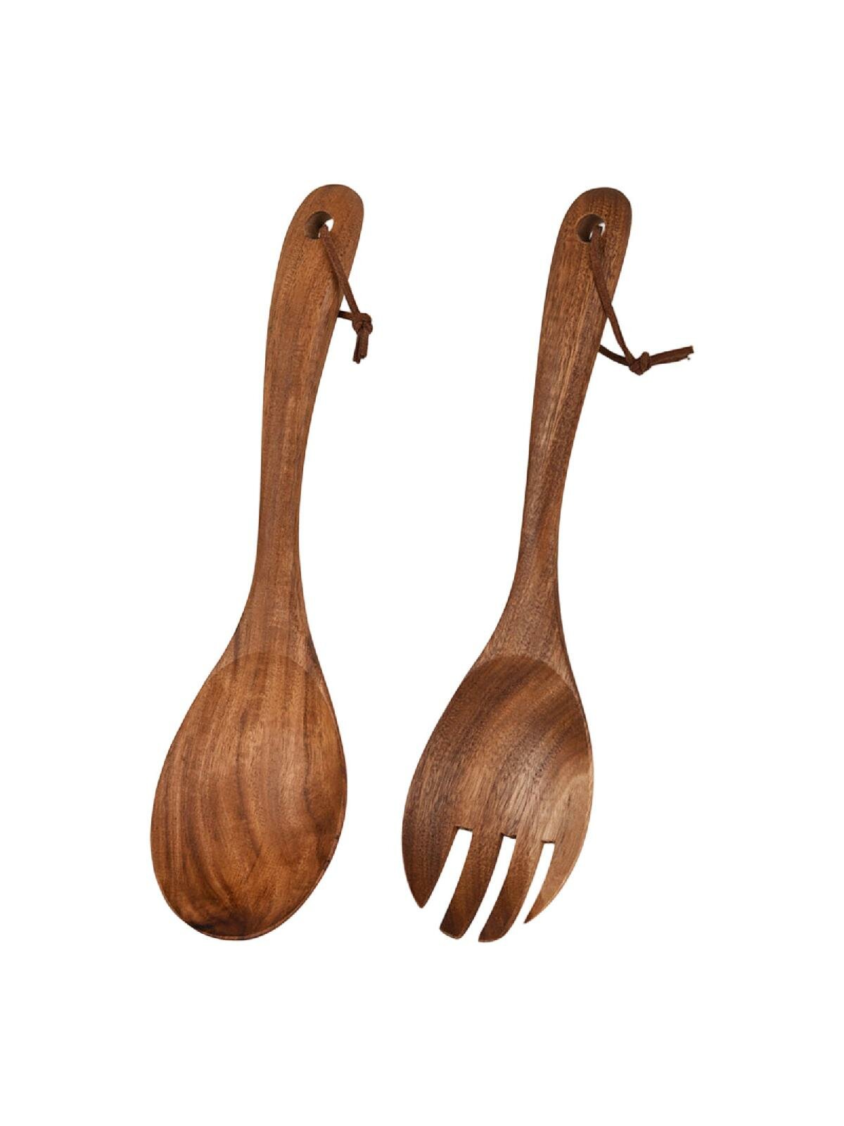 Гладкая полированная деревянная посуда Пара ложек-вилок Удобный кухонный инструмент