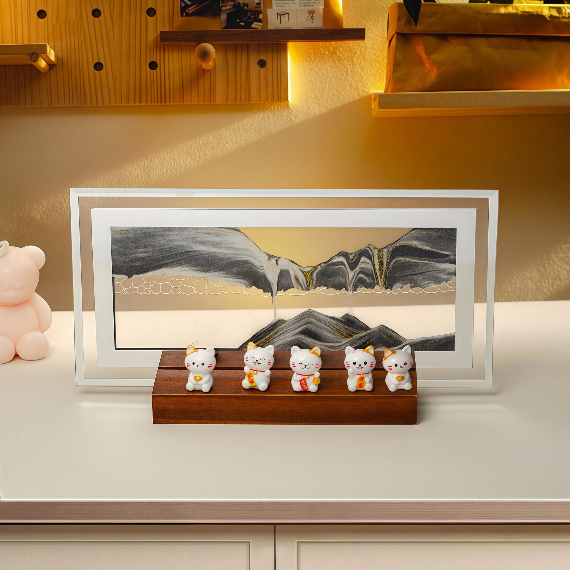 3D Песочная живопись Декор для дома Украшение на новоселье Счастливый кот Плавающая вода Богатство Настольный орнамент Восемь направлений богатства