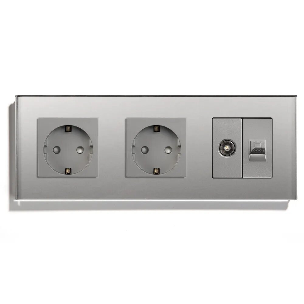 Розетка с CAT5 /ТВ, интернет+ТВ+2 поста розетка, рамка стекло Серая,228mm