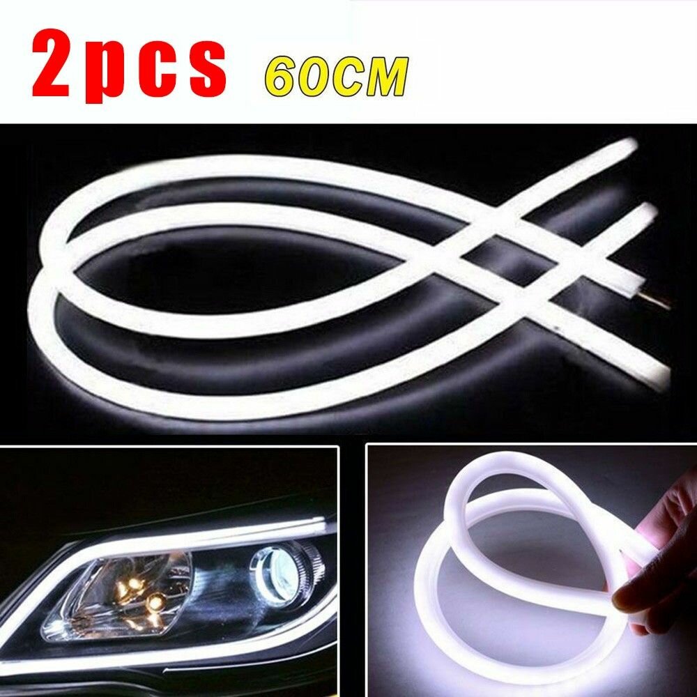 Светодиодные гибкие полосы 2×60 см (6000K) для дневных ходовых огней DRL, 12V, белые, водонепроницаемые