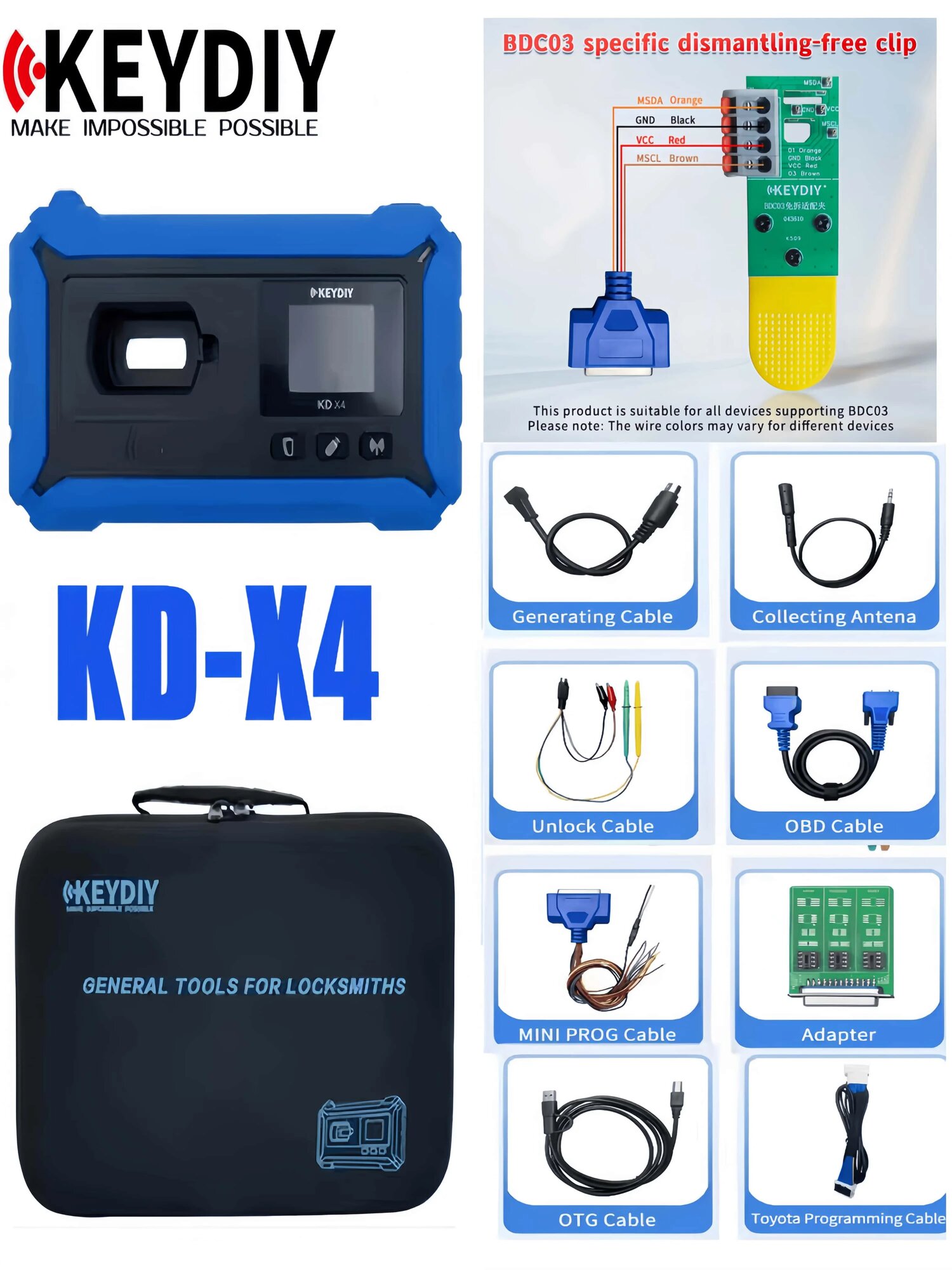 KEYDIY KD-X4 Программатор ключей с BDC03 клипом