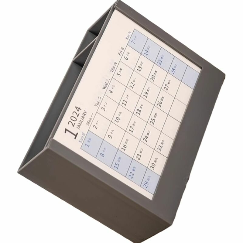 Настольный календарь с многофункциональным держателем ручки на 2024 год-серый