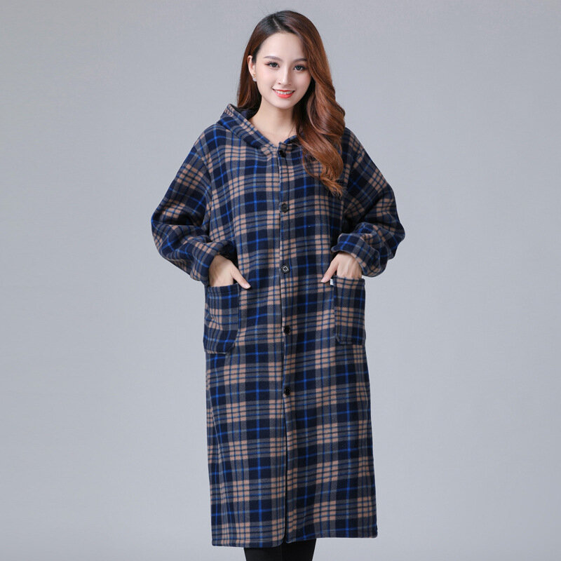 Удлиненный утолщенный флисовый халат для взрослых, домашний кухонный фартук, длинный рукав, зимнее водонепроницаемое рабочее пальто