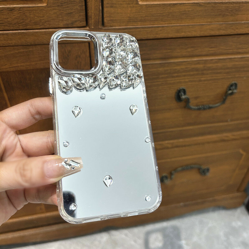 Премиум чехол с водяным алмазом и зеркальным покрытием для iPhone 16 Pro Max - противоударная защита и устойчивость к