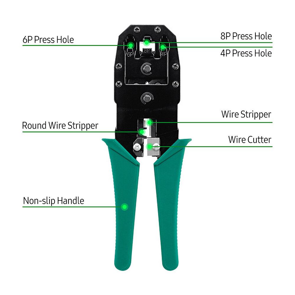 Комплект тестера сетевого кабеля, включает стриппер, тестер, кусачки, штекеры, сумку.