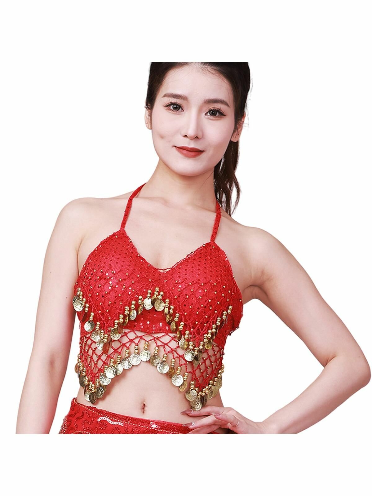 Бюстгальтер с монетами для танца живота, красный - Универсальный код