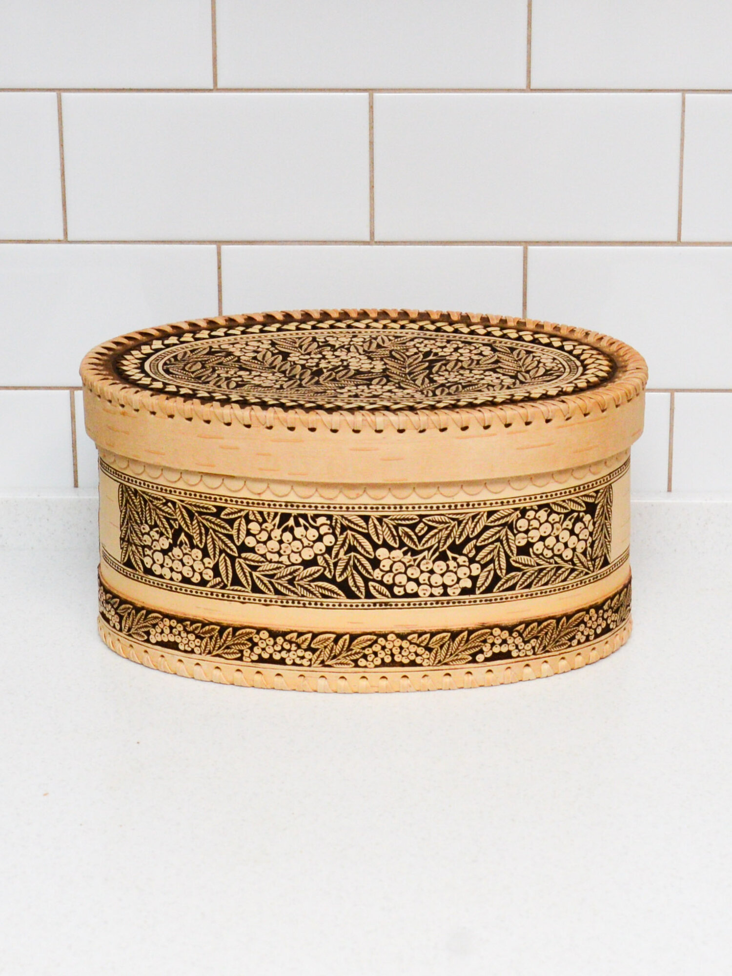 Батонница из бересты овальная "Рябинка"