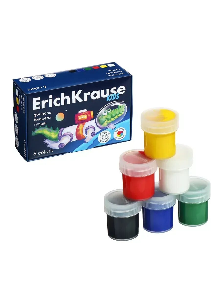 Гуашь 6 цветов х 20 мл, с УФ защитой яркости