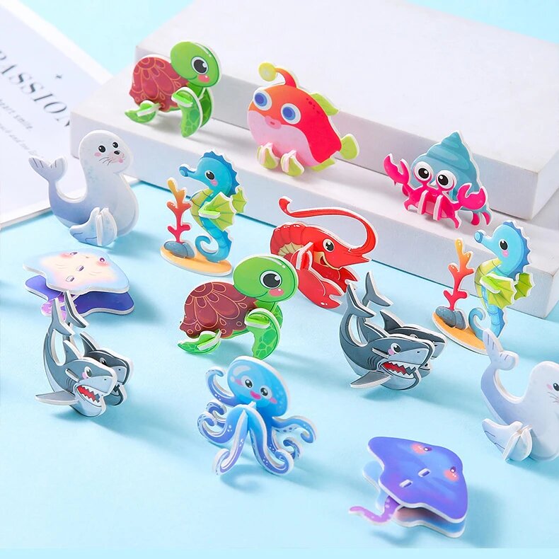 Бумажные пазлы 3D динозавры, насекомые, морские животные 30 шт 30Pcs Marine animals