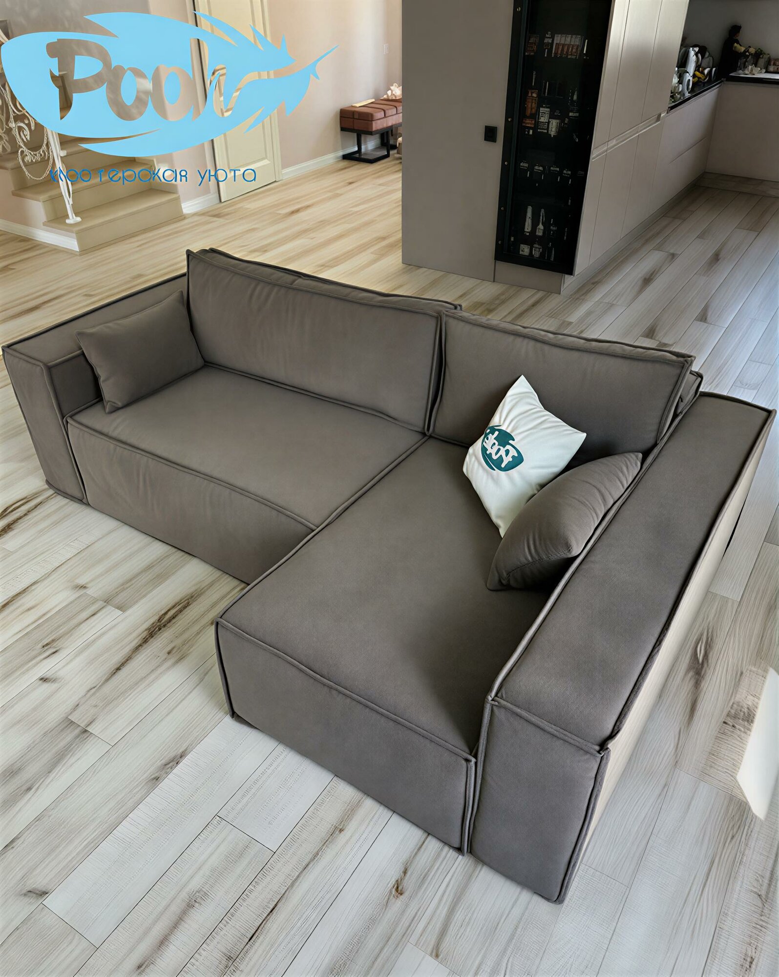 POOH Диван-кровать угловой Лофт Мини velour Stone, механизм еврокнижка Угол правый