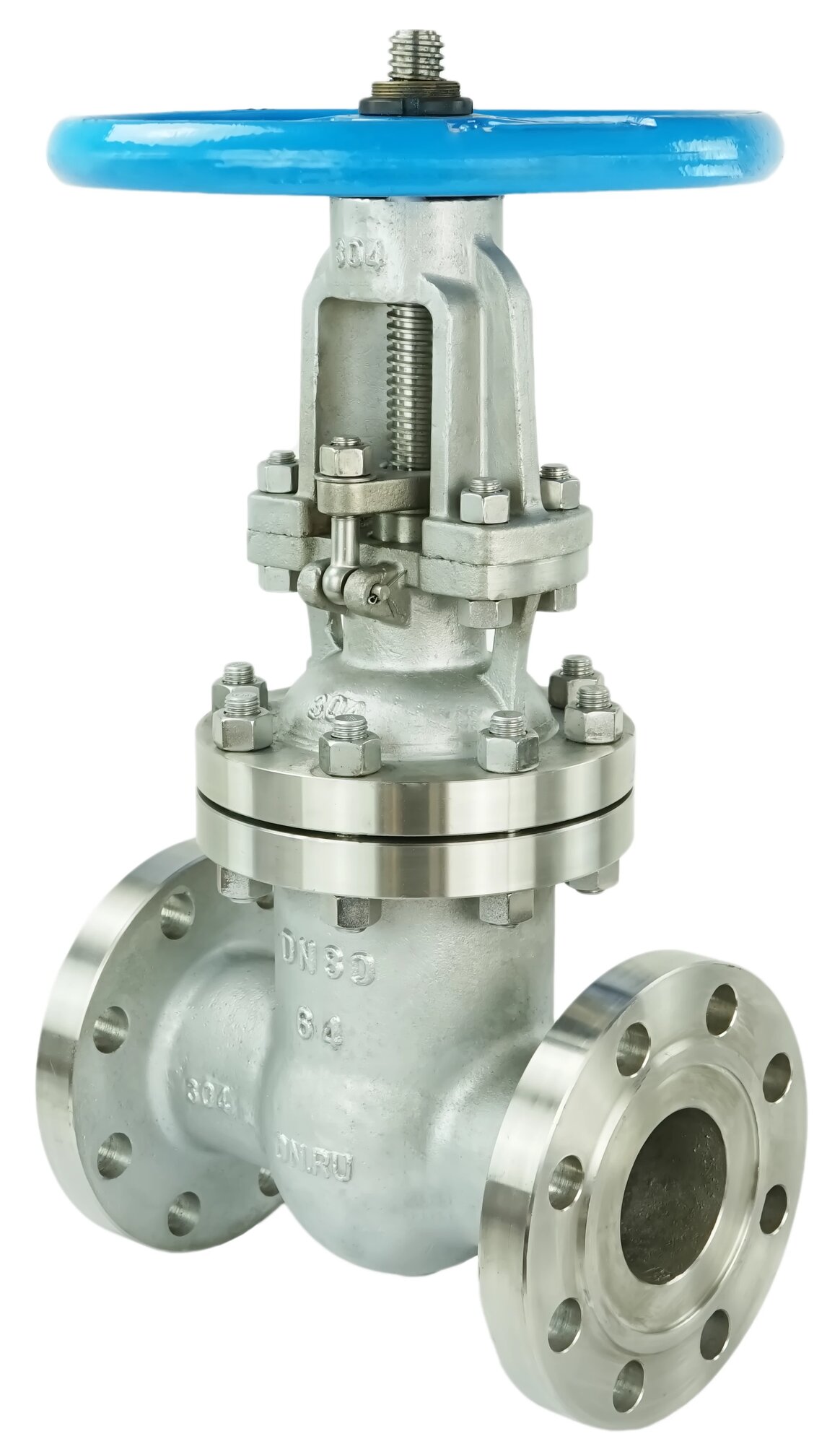 Задвижка клиновая 30нж76нж DN.ru Ду80 Ру63 фланцевая, клин - двухдисковый, шпиндель - выдвижной, корпус - нержавеющая сталь, уплотнение - металл, со штурвалом