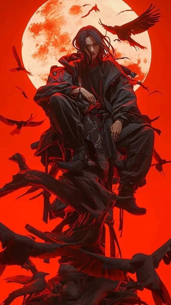 Алмазная Картина "Наруто Итачи Арт Аниме" 5D Круглый Бриллиант 40х50 См.