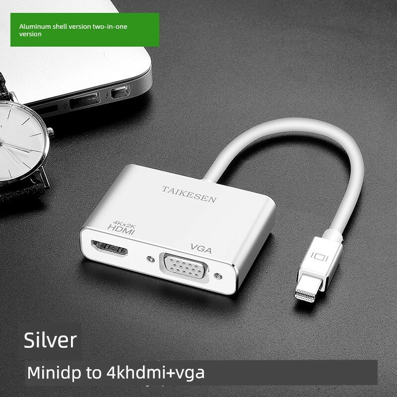 Адаптер Mini DP к HDMI и VGA 4K для Microsoft Surface Pro, алюминиевый корпус, цвет Apple Silver