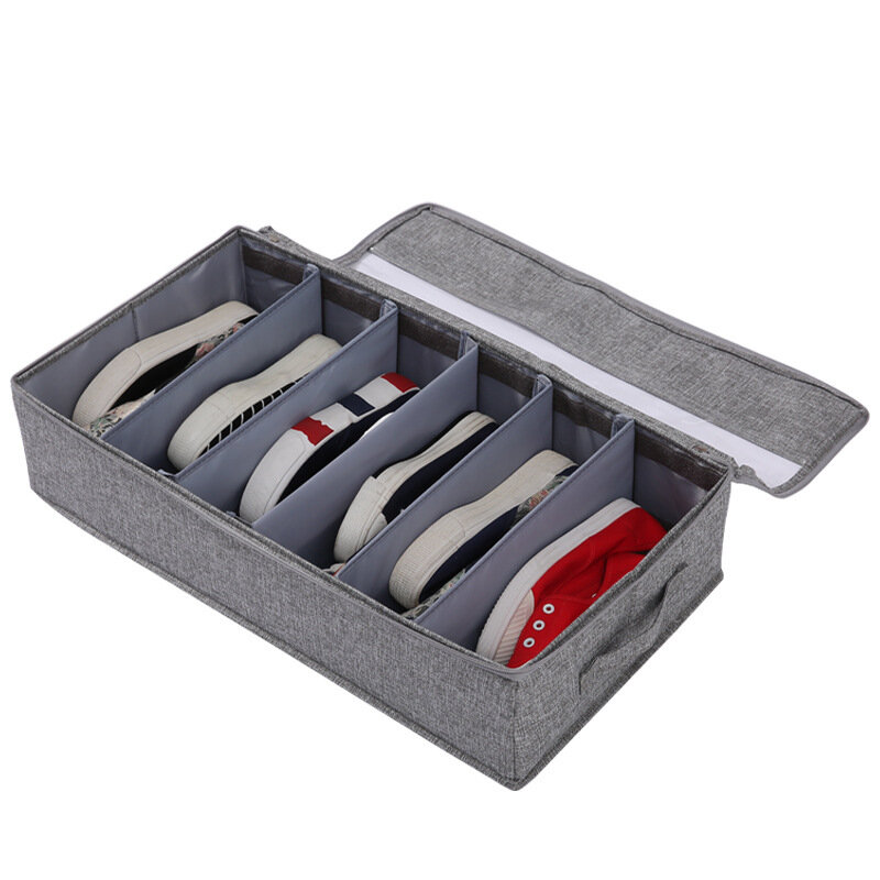 Прозрачная обувная коробка Pinduo с шестью отделениями, складная обувная коробка из хлопкового льняного материала, для хранения под кроватью в спальне