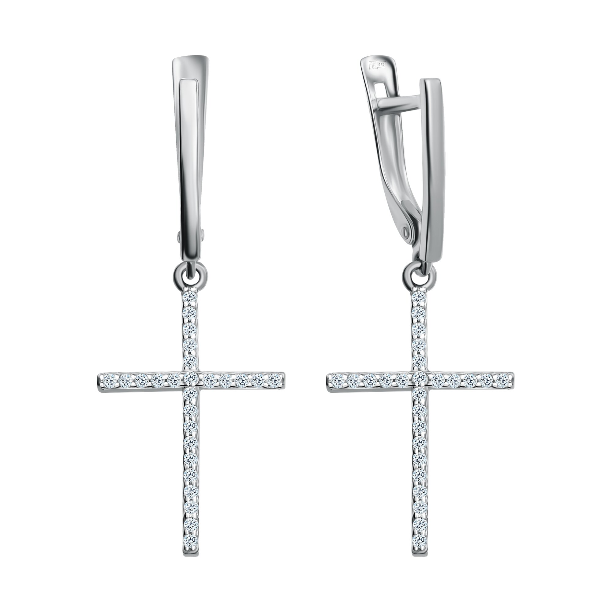 Серьги, белое золото, 585 проба, фианит