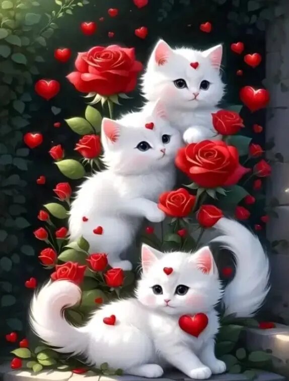 Алмазная Мозаика "Три Белых Котенка" 40x50 См Алмазная Вышивка / Картина Стразами Подарков / Украшения