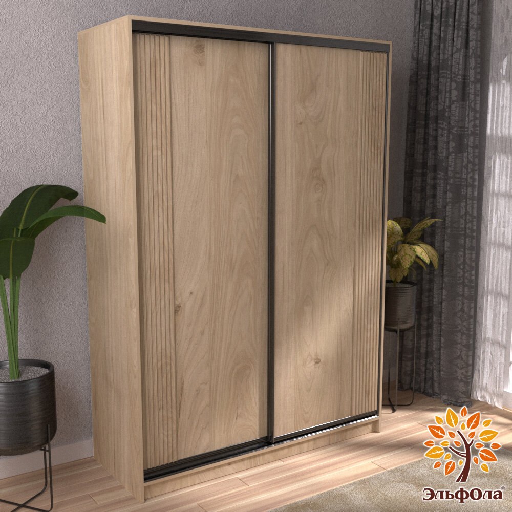 ЭльфОла Шкаф-купе "Вертикаль" 120х45х220 см, цвет гикори джексон светлый/черный/накладка гикори джексон, для одежды, двухдверный