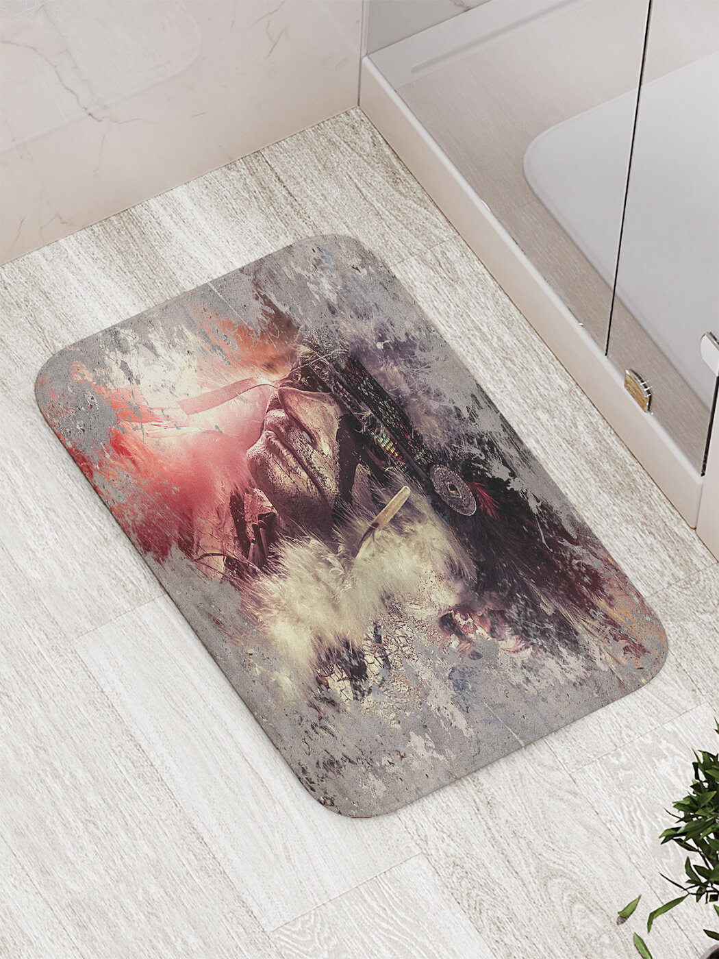 Коврик для ванной комнаты, туалета "Одинокий индеец" противоскользящий, 52х77 см, JoyArty