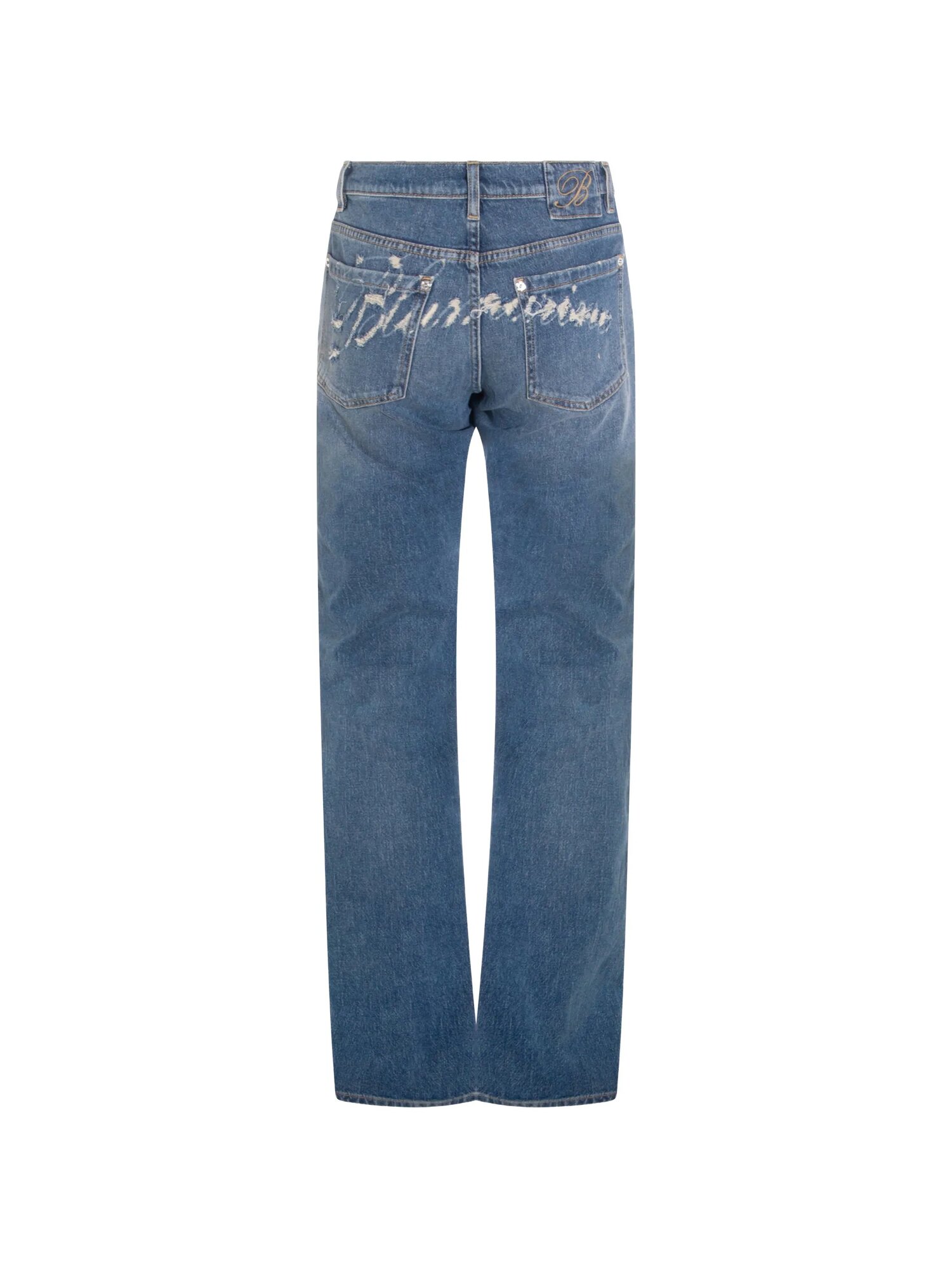 Брюки Blumarine Distressed straight trousers, размер 40, синий — фото 1