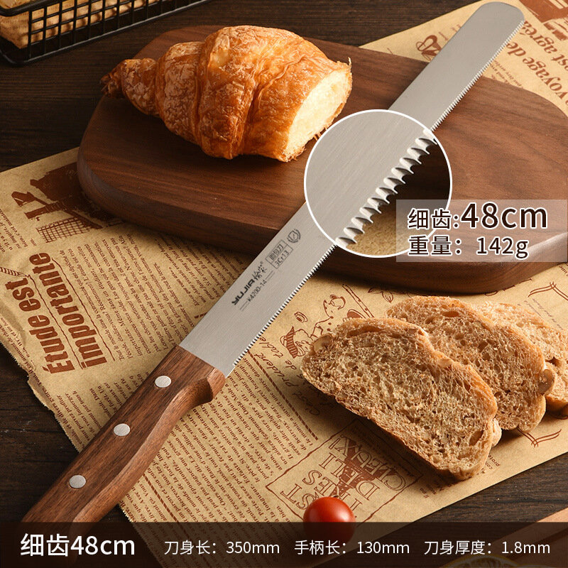 Черный нож для сэндвичей с деревянной ручкой, зубчатый нож для хлеба, нож для нарезки, нескользящий нож для тортов, нож для тостов, инструмент для выпечки от фабрики