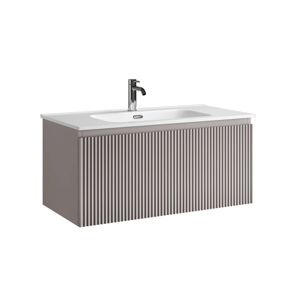 Тумба с раковиной Sancos Snob R 1.0 90 подвесная, 91 см, с ящиками, прямоугольная, в современном стиле, из МДФ, коричневая, из фарфора