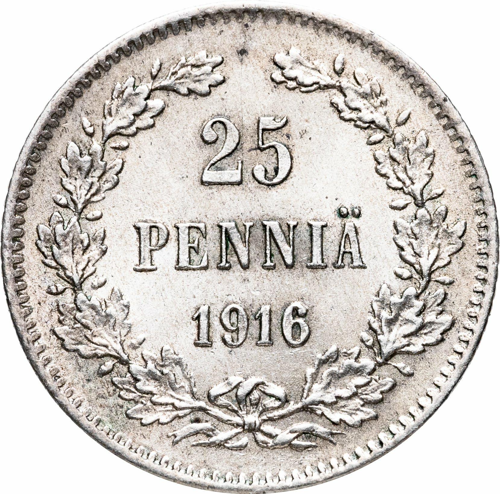 25 пенни pennia 1916 S Российская Финляндия, Серебро 750, в сохранности AU