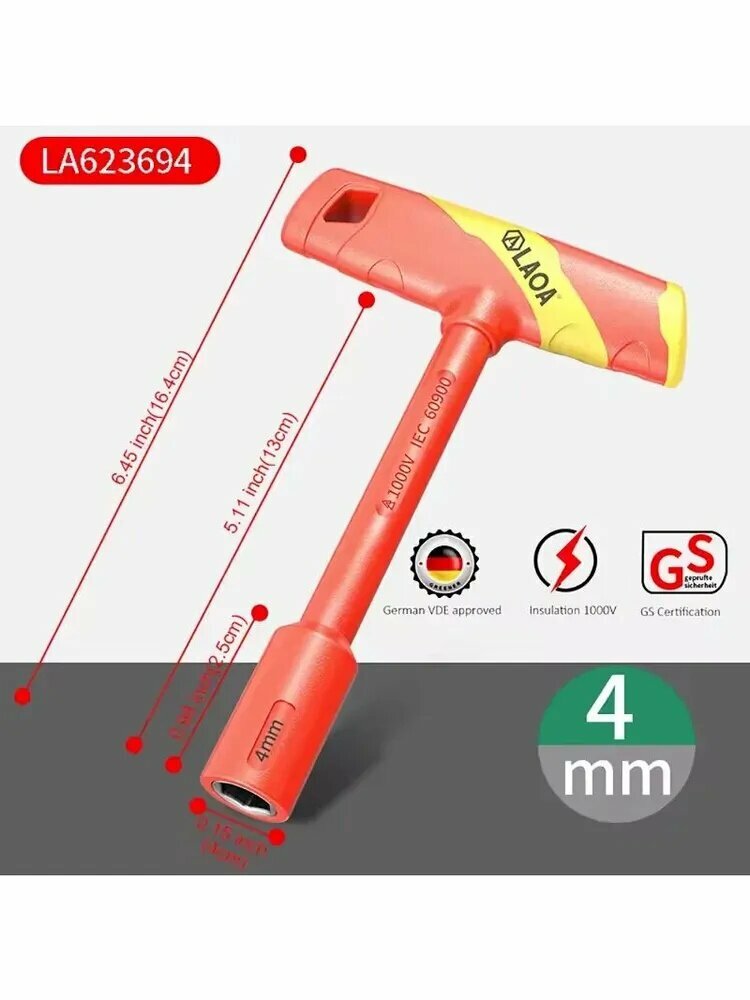 LAOA, изолированный T-образный гаечный ключ VDE, выдерживает высокое напряжение 1000V, электрик специального назначения LA62394