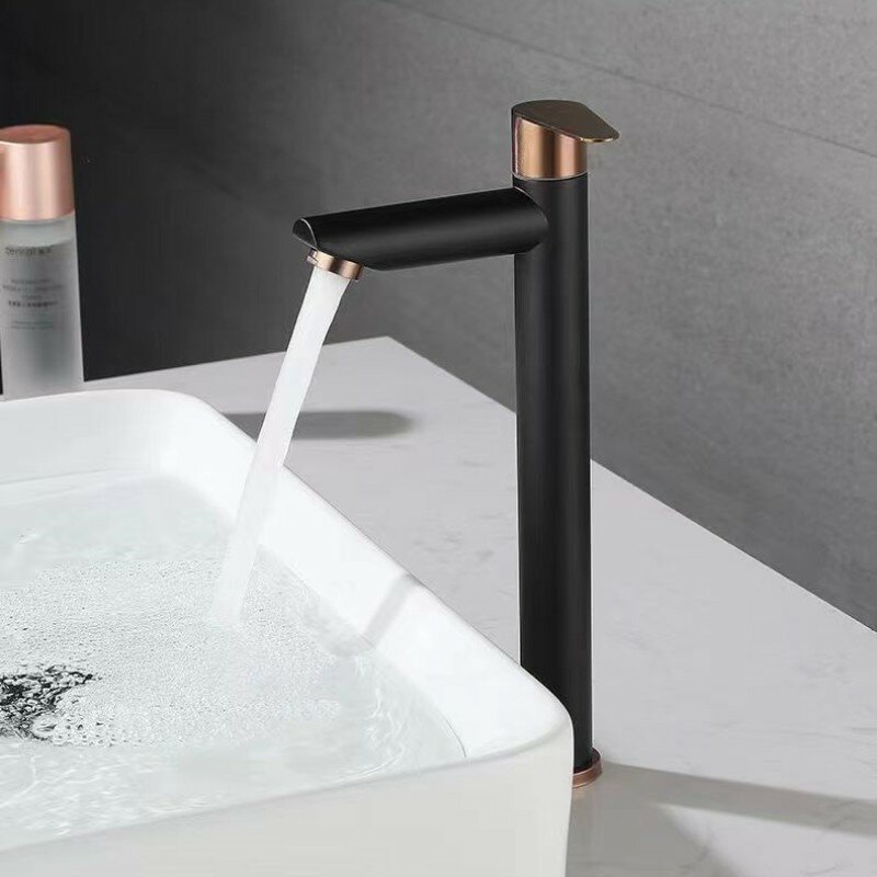 2025 Скандинавский смеситель для раковины из нержавеющей стали 304, черный и золотой, одинарный холодный смеситель для ванной комнаты