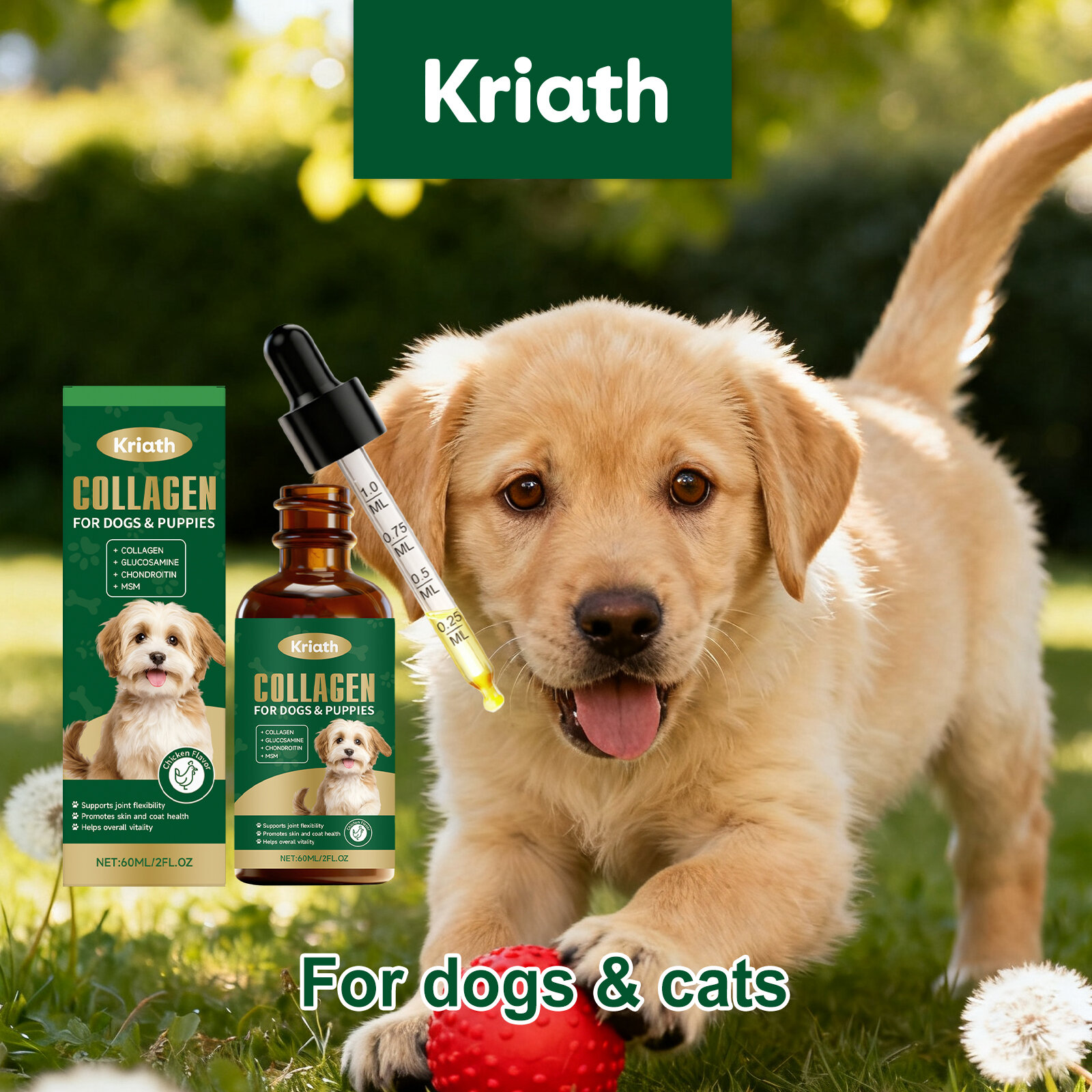 Капли для поддержки коллагена для собак, мягкий уход для тела собак, легко усваиваемые питательные капли