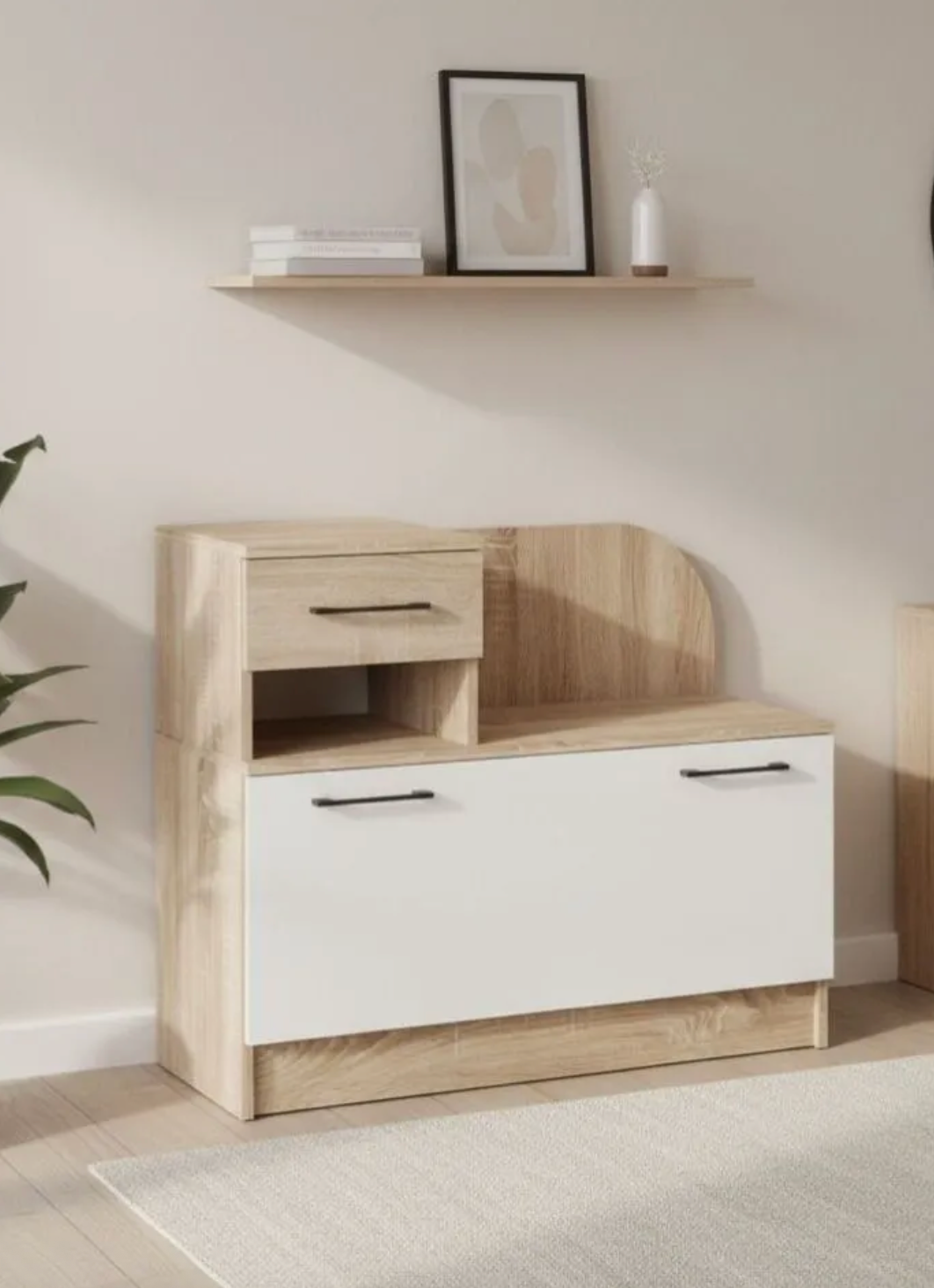 Тумба под обувь дуб сонома/белый (900х750х380 мм) Прихожая Денвер