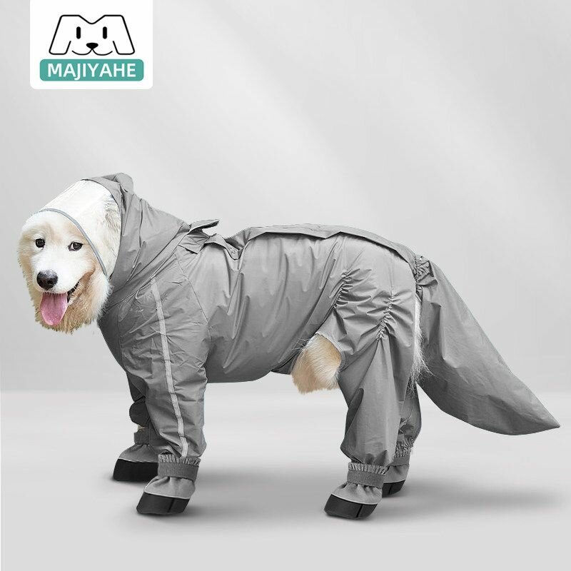 Дождевик для крупных собак со съемными сапожками и светоотражателем, комбинезон для собак L-4XL, закрытый живот
