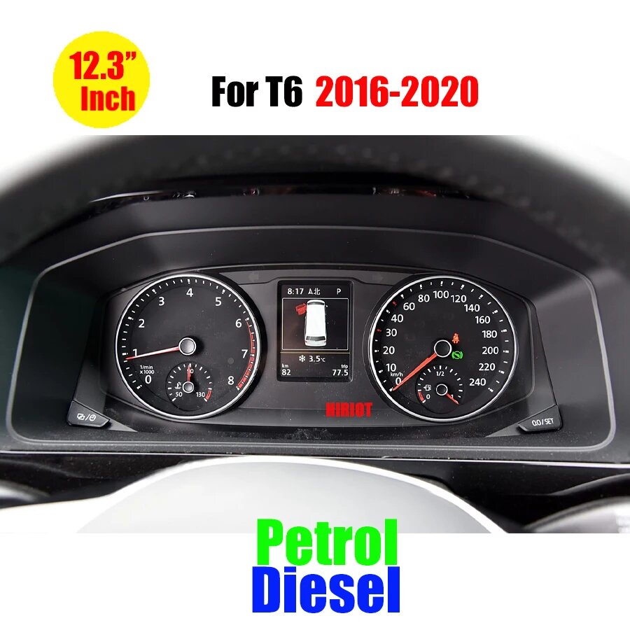 12,3-дюймовый спидометр для VW Transporter T5 T6 Van, виртуальная приборная панель кабины, Android Auto HDMI, цифровой приборный датчик, кластер ЖК-дисплея T6 16-20
