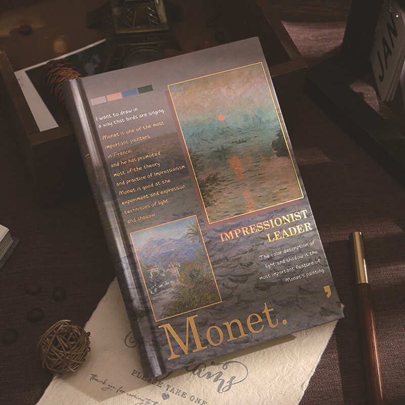 Винтажный европейский дневник в стиле импрессионизма Моне, известная картина, полноцветная иллюстрация, арт-блокнот Ван Гога, дневник