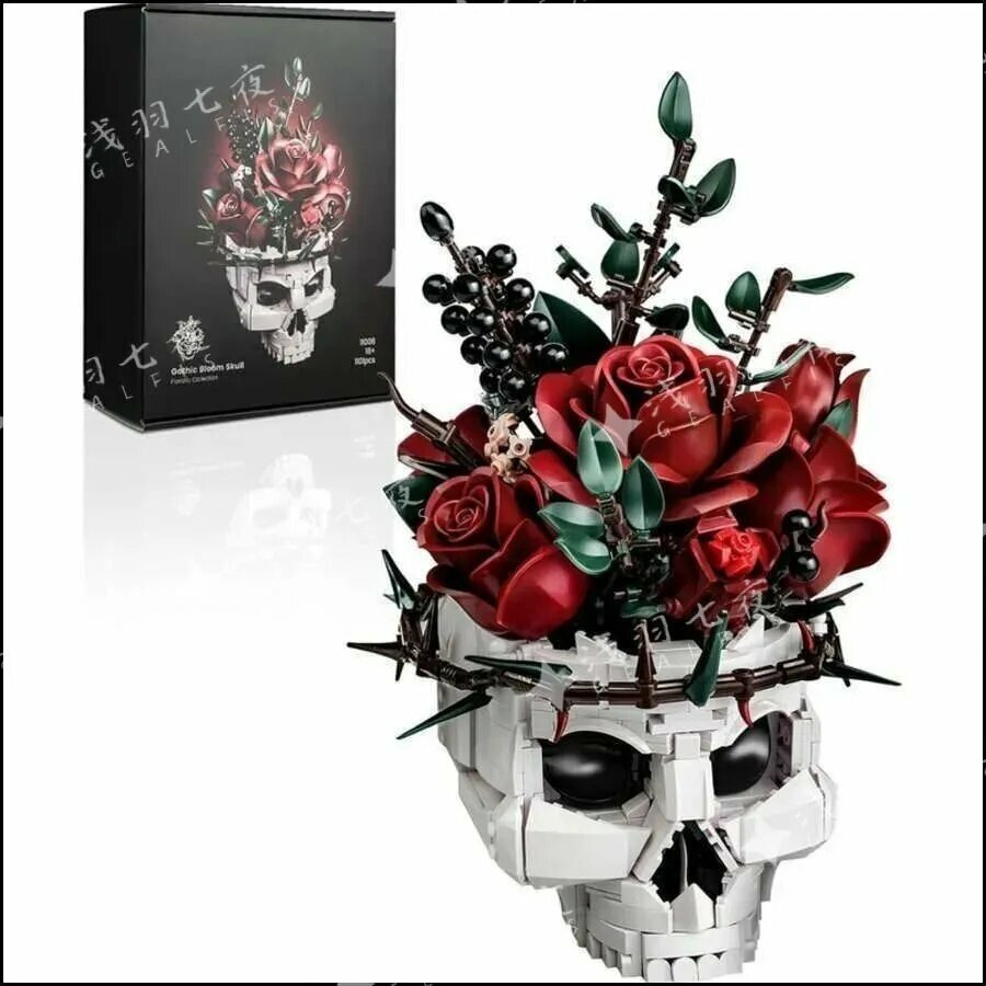 Готический конструктор «Череп с розами», декоративная модель из блоков для взрослых, креативный декор