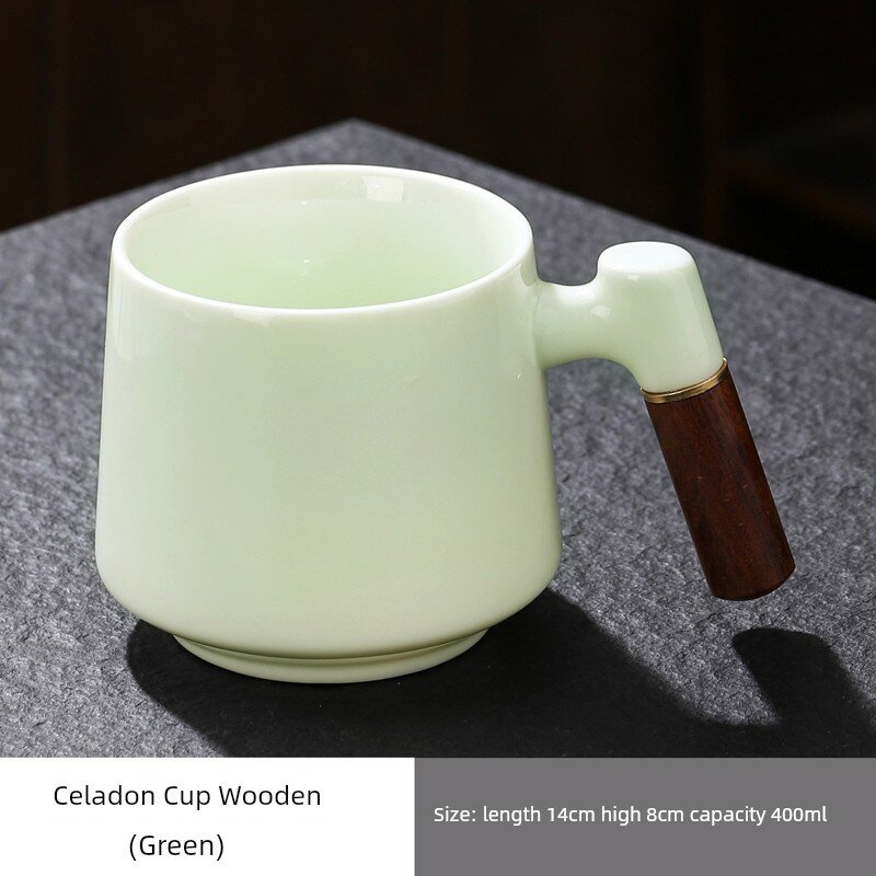 Чайная чашка из фарфора цвета нефрита с ручкой, керамическая чайная чашка, с разделителем для чая и воды, офисная чашка
