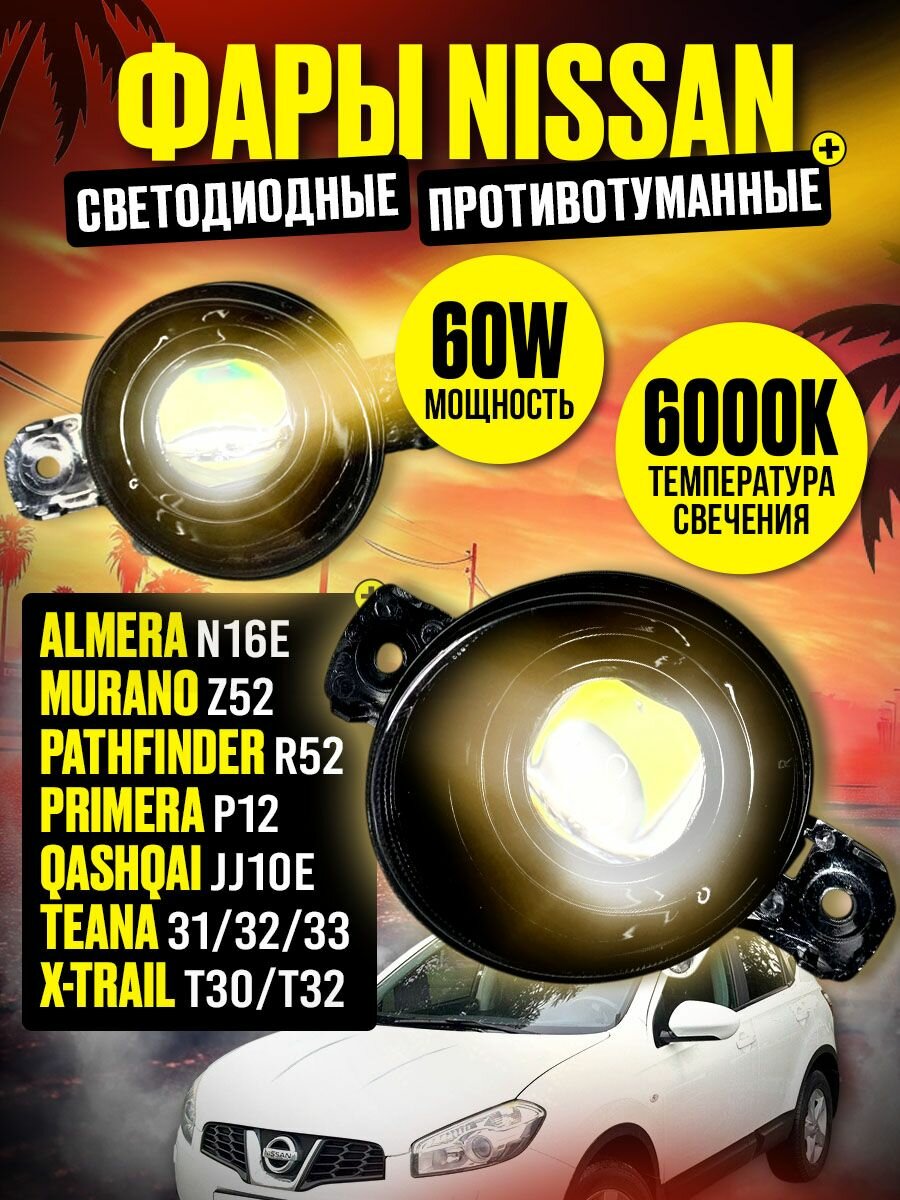 Фары противотуманные светодиодные линзованные 60W