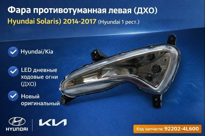 Фара противотуманная левая (ДХО) Хёндай Солярис (Hyundai Solaris) 2014-2017 (Hyundai 1 рест.) арт.92202-4L600