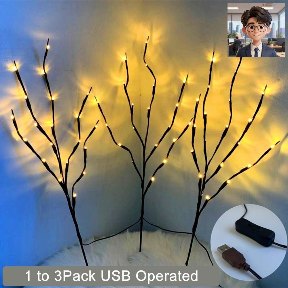 60LED Теплый Свет декора из веток белой ивы