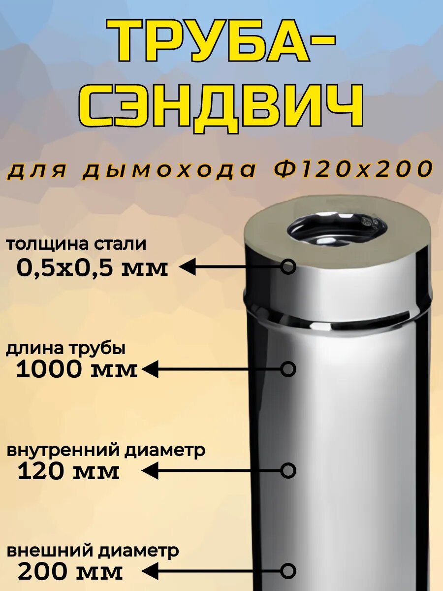 Труба-сэндвич Ф 120х200 L=1,00м (430/0,5х0,5)