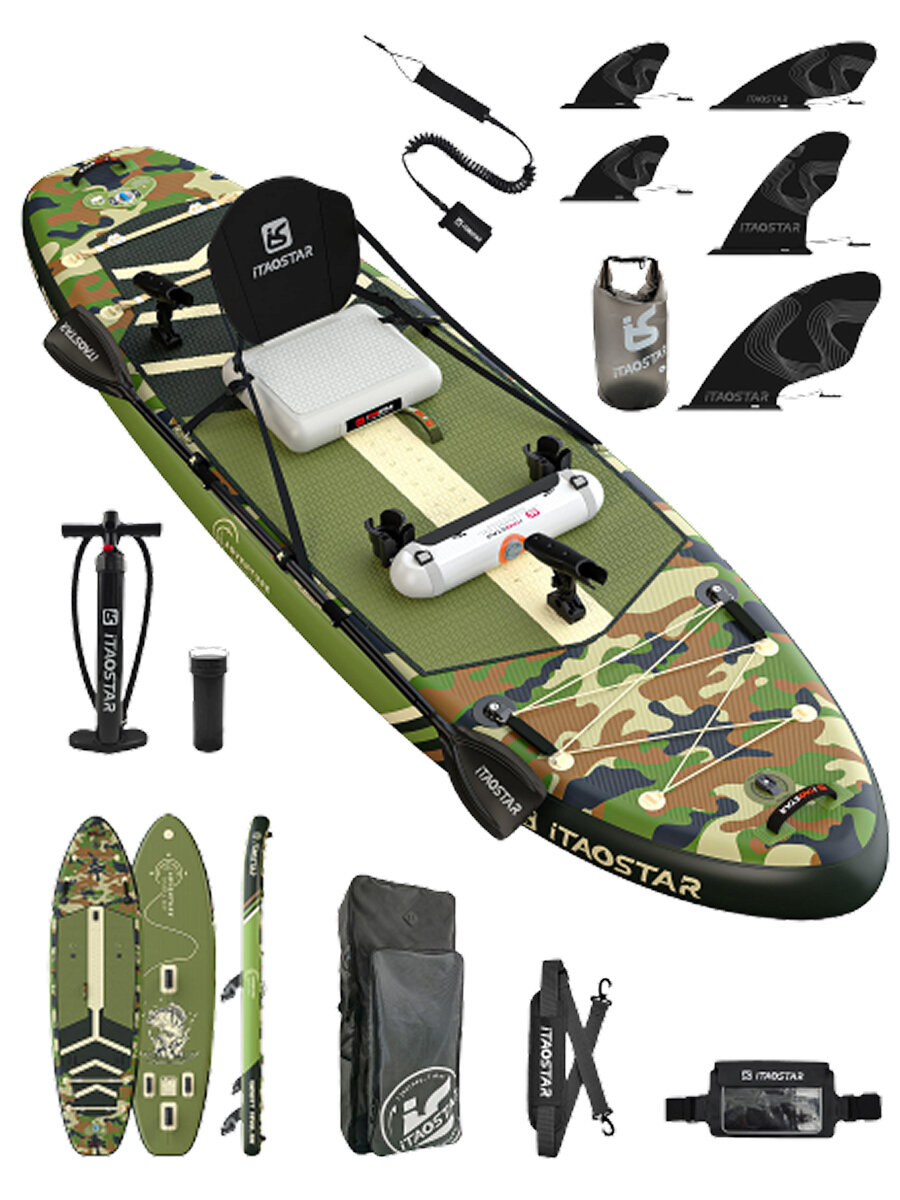 Сапборд iTaoStar Adventure 12x39x8 с сиденьем (сап-каяк) (366x100x20) двухслойный надувной / доска для плавания сап борд / Sup board, SUP-доска, каяк