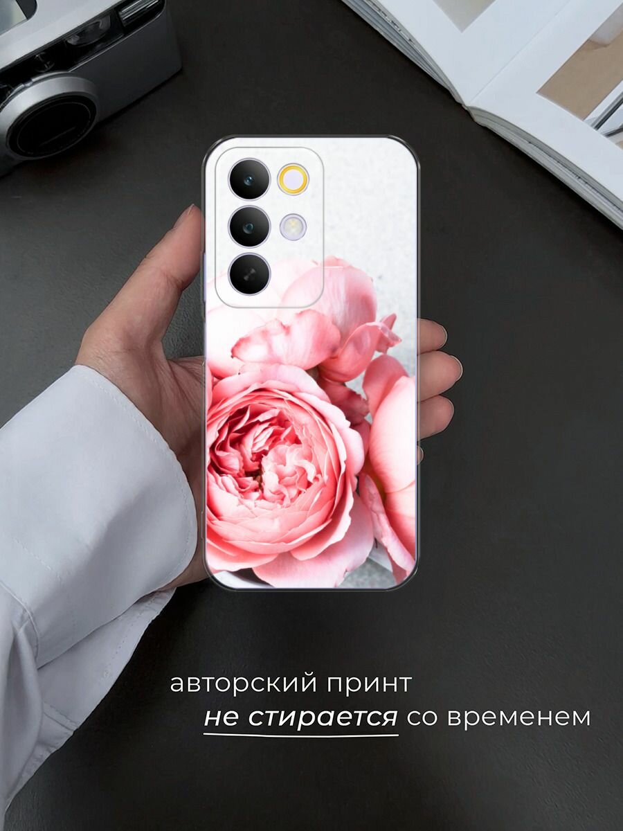 Силиконовый чехол на Realme C85 / Реалми C85 с принтом Пионы на белом — фото 1