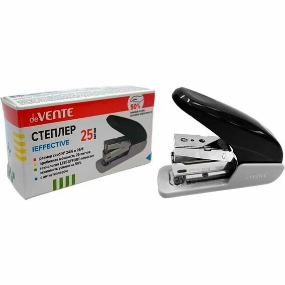Степлер deVENTE Ieffective, № 24/6, 26/6, 25 листов, пластиковый, черный