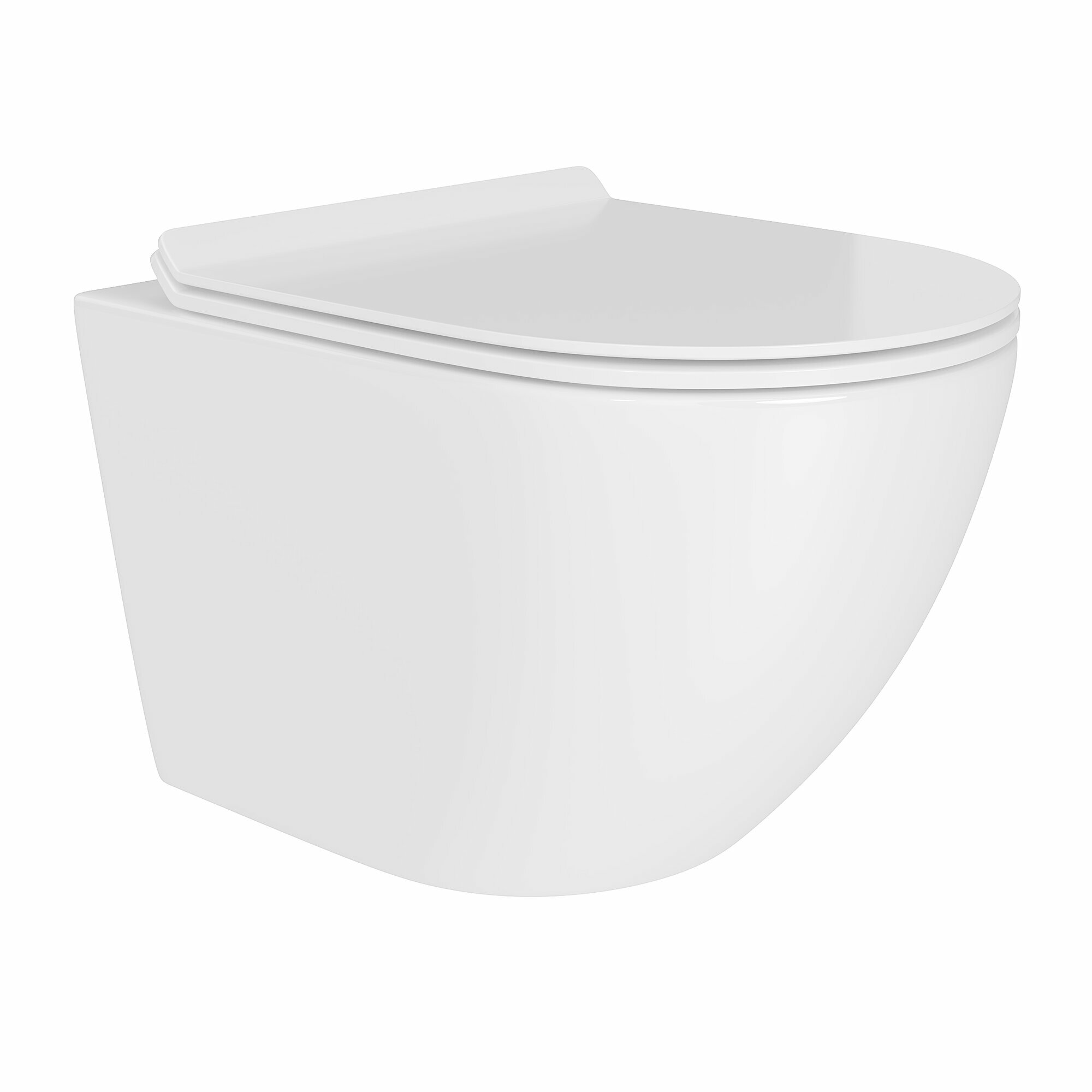 Унитаз подвесной Aqueduto OVO Daily 490*360 безободковый, Tornado, сиденье с микролифтом, белый глянцевый OVOTD2210