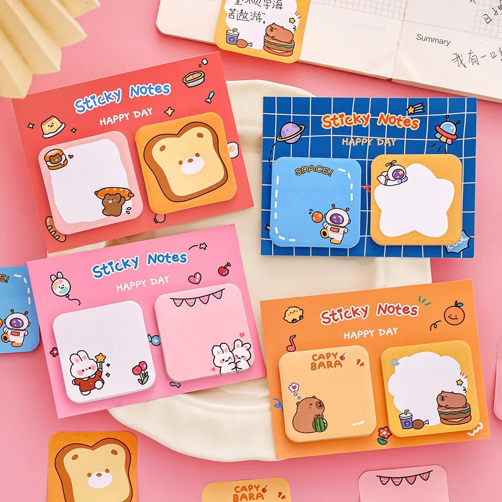 Розовый набор стикеров "Sticky Notes" с милыми зайчиками — фото 1
