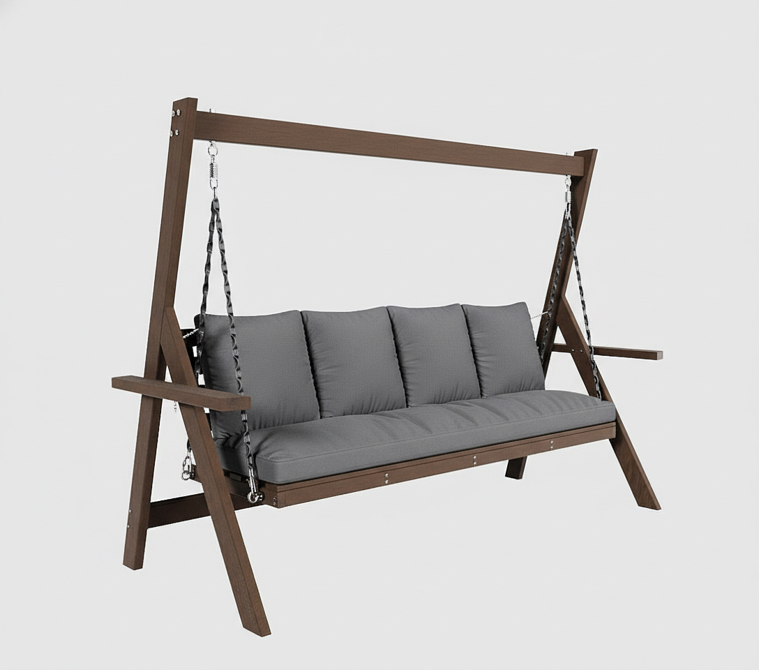 Качели садовые взрослые 4-х местные Brixton с матрасом, подушками и регулируемой спинкой