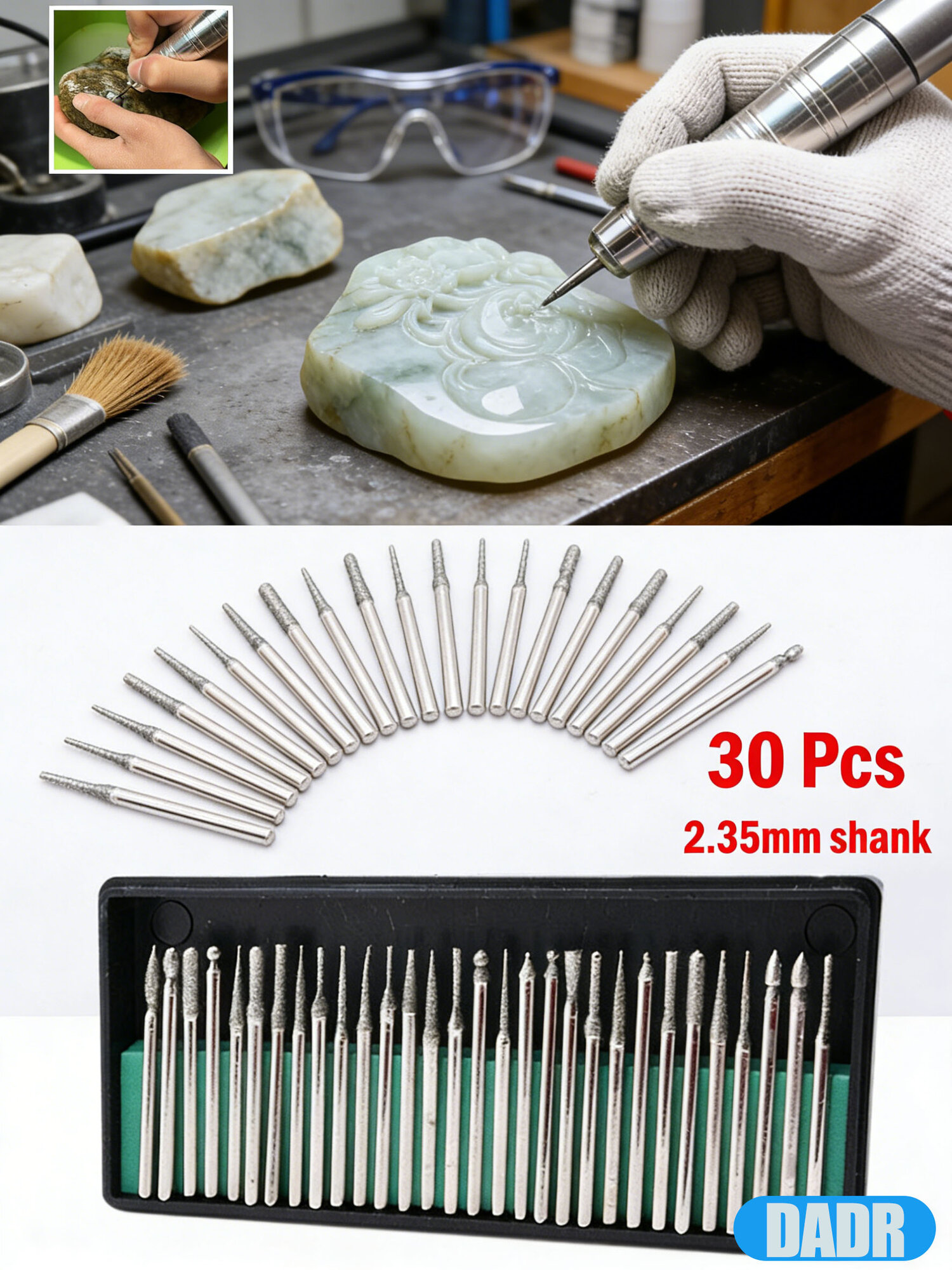 Набор алмазных боров с хвостовиком 2,35 мм, 30 шт, в коробке, для электрической шлифовальной машины, электроинструментов