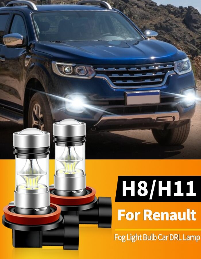 Лампа автомобильная H11/H8/H9/H16, 2 шт. арт. Для Renault Alaskan Arkana Capture Dokker Duster Fluence Kadjar Kangoo Koleos Sandero 1 ,2 Modus Talisman , H8 H11 Светодиодная противотуманная фара Автомобильные дневные ходовые огни