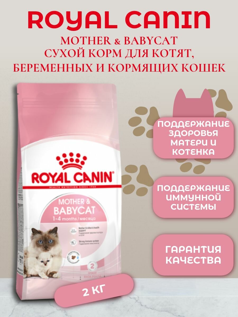 Mother & Babycat Корм сухой Royal Canin для беременных и кормящих кошек; для котят от 1 до 4 мес. и в период отъёма Mother & Babycat, Мазер Энд Бебикэт 2кг